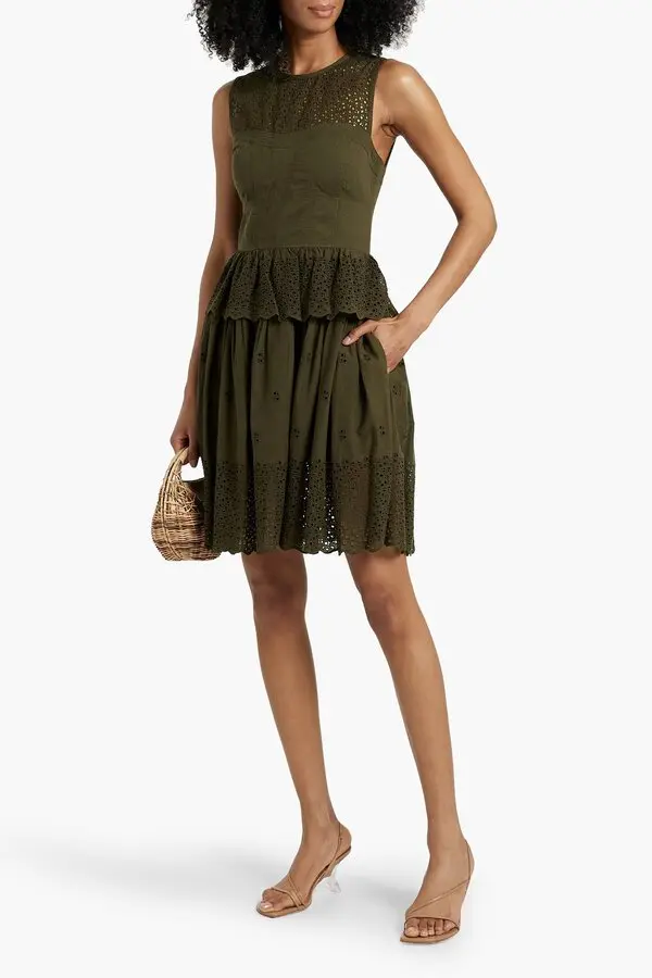 Ulla Johnson Jessa Tiered Broderie Anglaise Cotton Mini Dress - Army Green