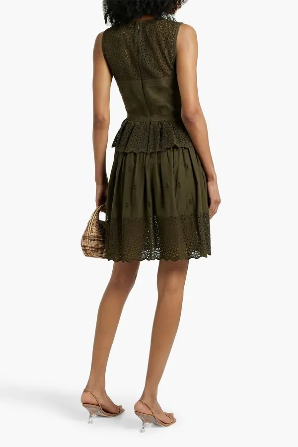 Ulla Johnson Jessa Tiered Broderie Anglaise Cotton Mini Dress - Army Green