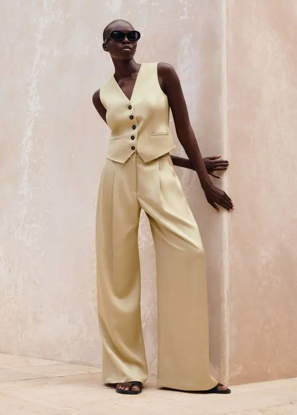 ME+EM Elevated Metallic Tailored Wide-leg Trousers - Gold
