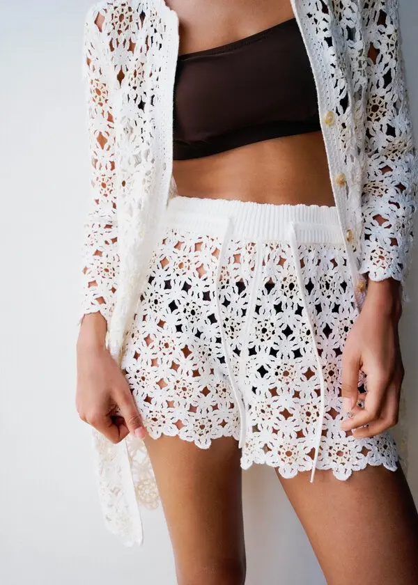 ME+EM Floral Crochet Shorts - Soft White/ecru