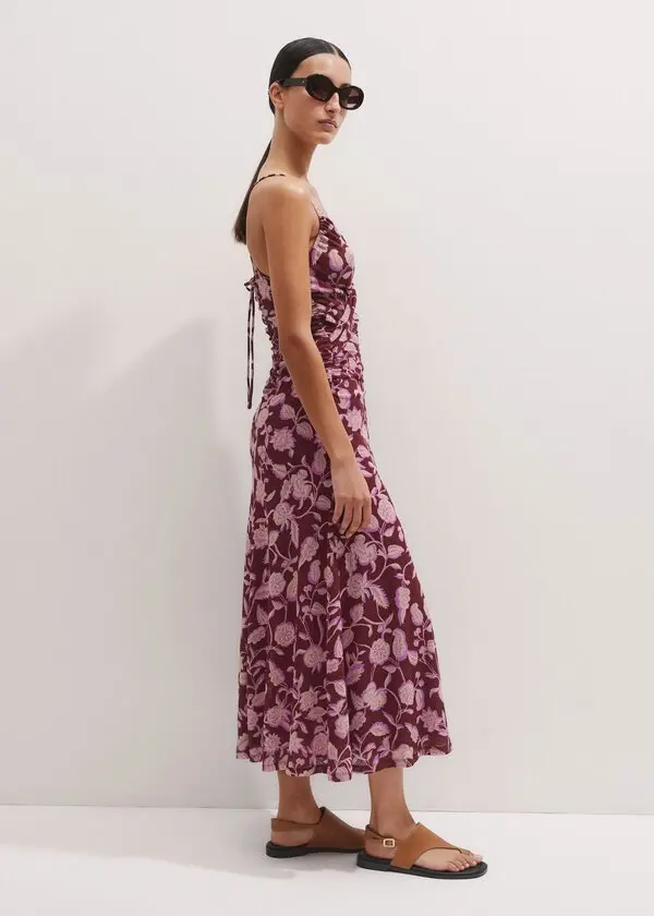ME+EM Midnight Hibiscus Print Ruched Maxi Dress