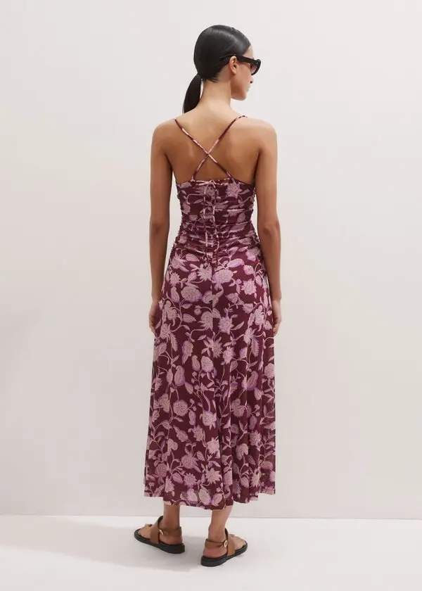 ME+EM Midnight Hibiscus Print Ruched Maxi Dress