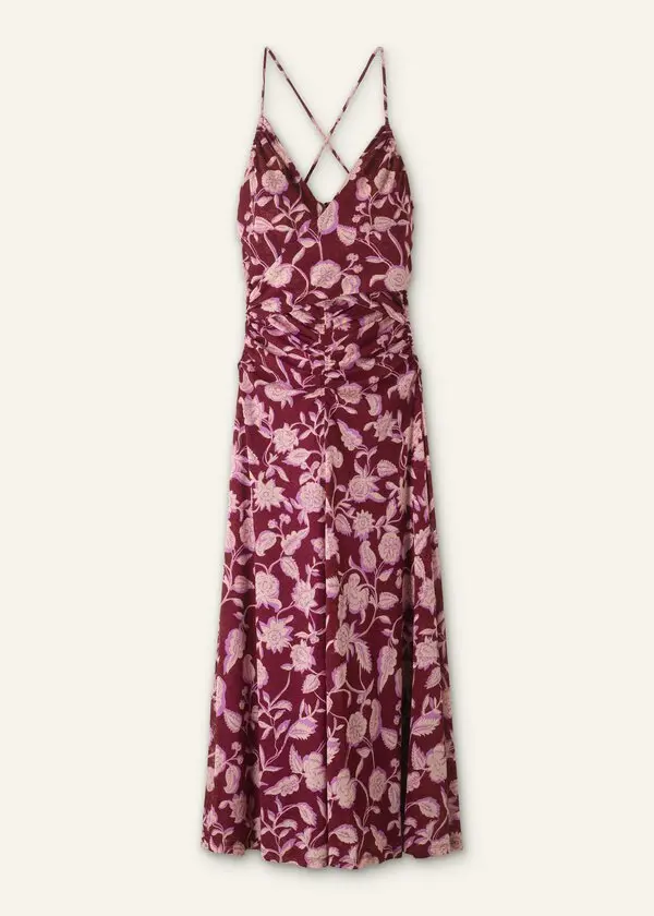 ME+EM Midnight Hibiscus Print Ruched Maxi Dress
