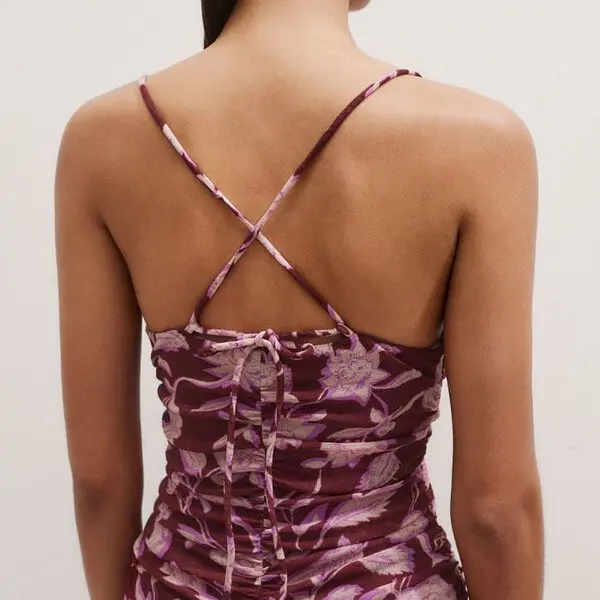 ME+EM Midnight Hibiscus Print Ruched Maxi Dress