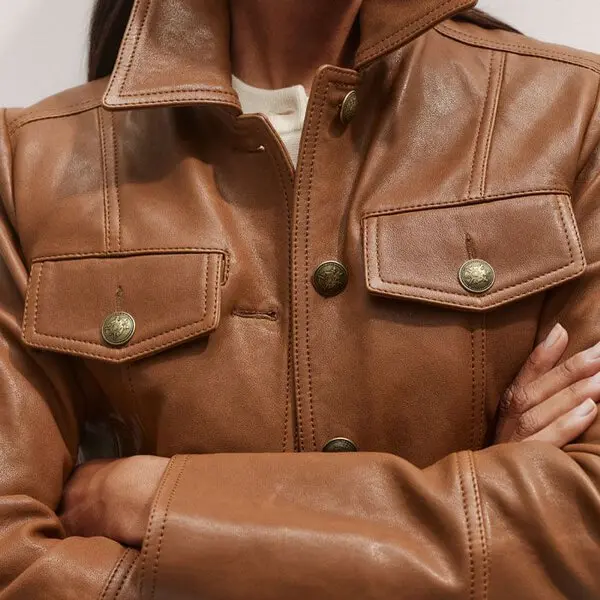 ME+EM Leather Utility Crop Jacket