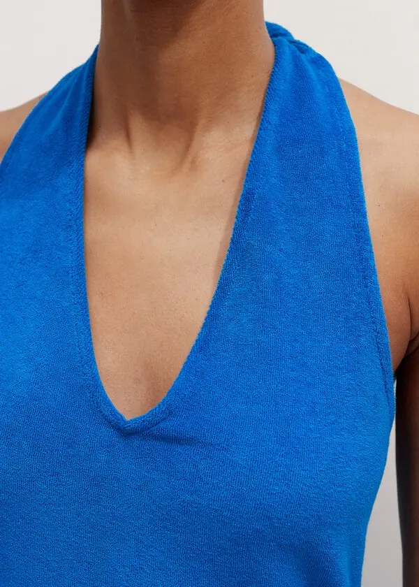 ME+EM Towelling Halterneck Crop Top - Lapis Blue