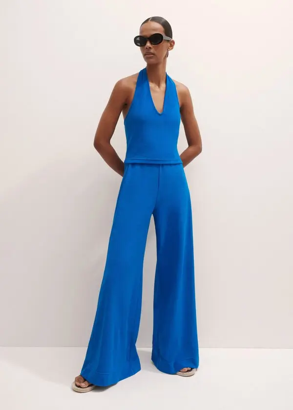 ME+EM Towelling Halterneck Crop Top - Lapis Blue