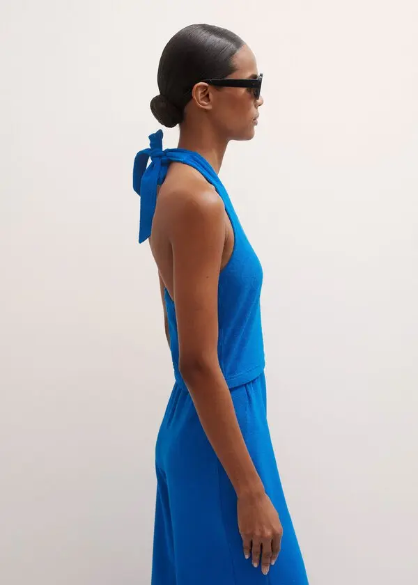 ME+EM Towelling Halterneck Crop Top - Lapis Blue