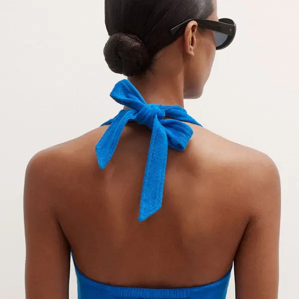 ME+EM Towelling Halterneck Crop Top - Lapis Blue