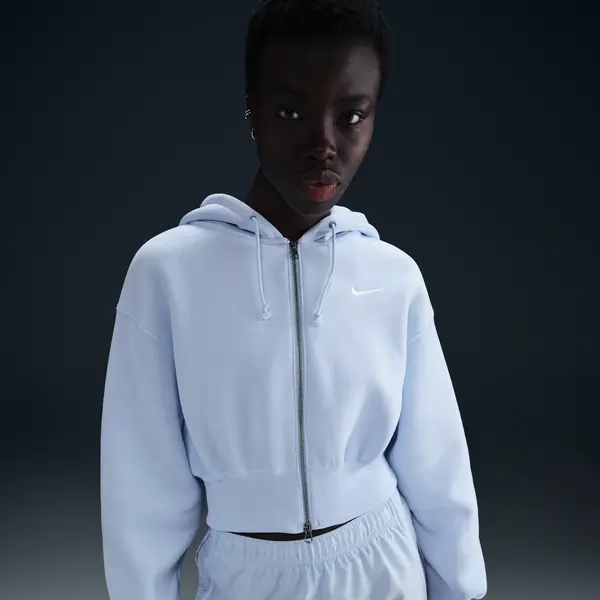 Nike Sportswear Phoenix Fleece Loose Cropped Full-zip Hoodie - Blue