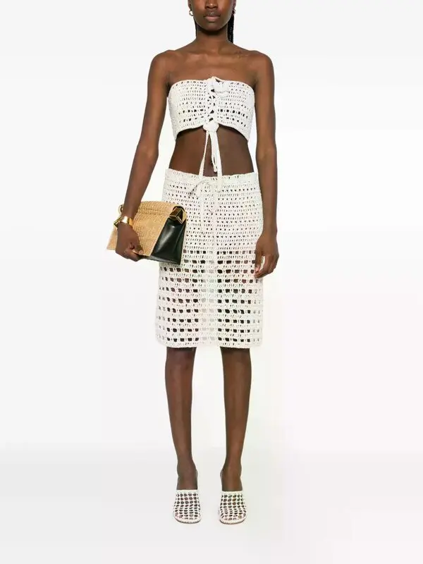 A.M.G. Knitted Strapless Crop Top - White