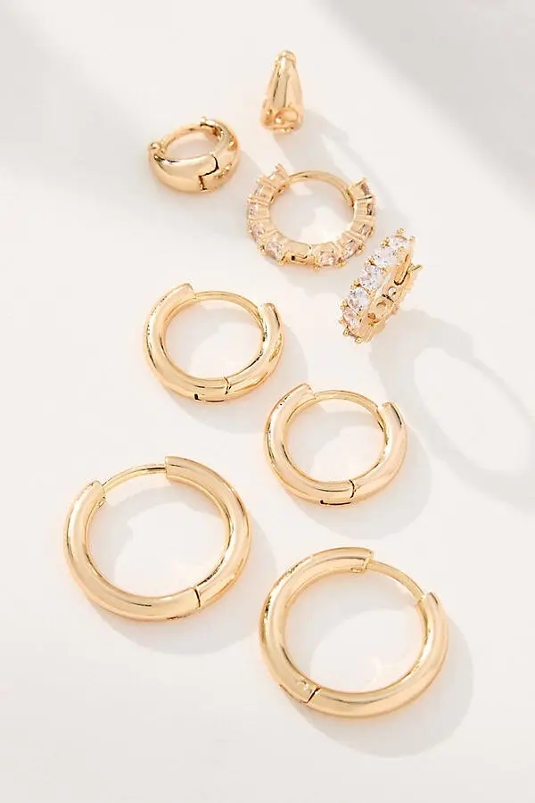 Anthropologie Classic Huggie Hoop Earrings, Set Of 4 - Gold