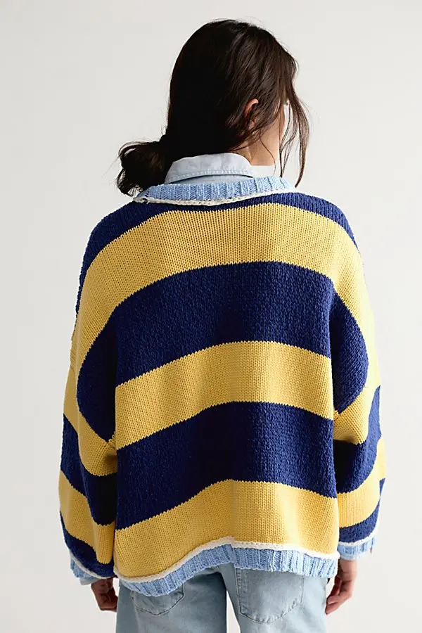 Free People Colorblocked Pullover Sweater - Midnight Combo
