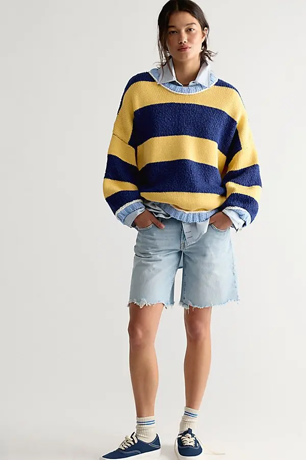 Free People Colorblocked Pullover Sweater - Midnight Combo