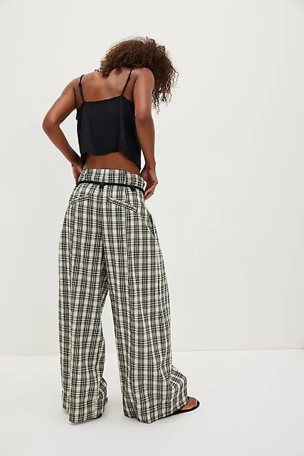 Free People Plaid Wide-leg Trousers
