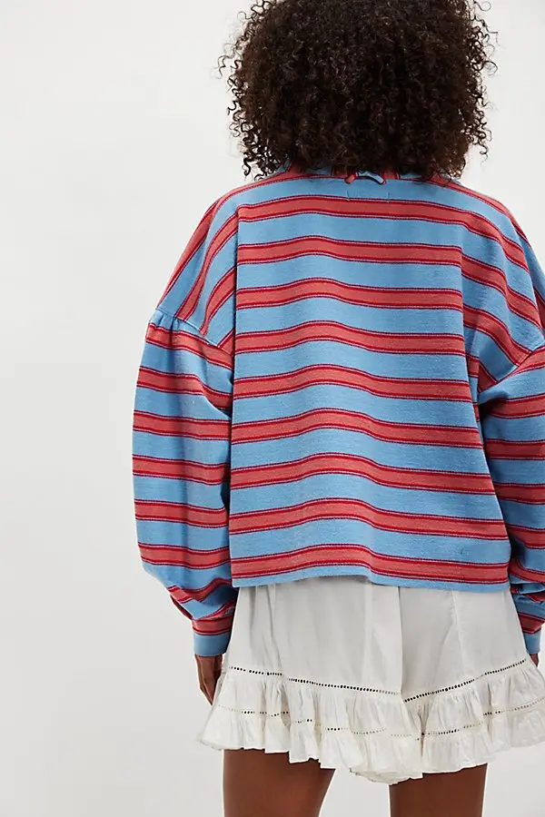 Free People Caddy Striped Cotton Terry Sweatshirt