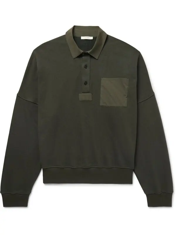 THE ROW Dende Poplin-trimmed Brushed Cotton And Cashmere-blend Polo Shirt - Green