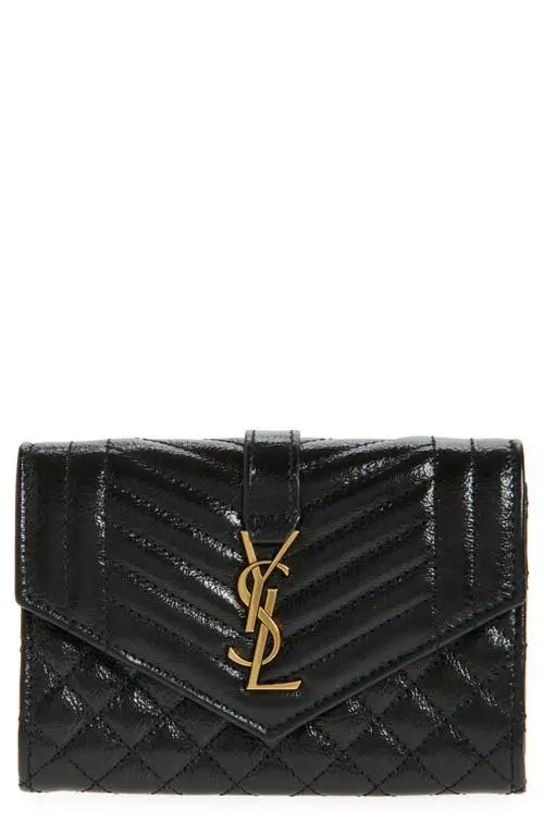 Saint Laurent Cassandre Quilted Leather Envelope Wallet - Noir