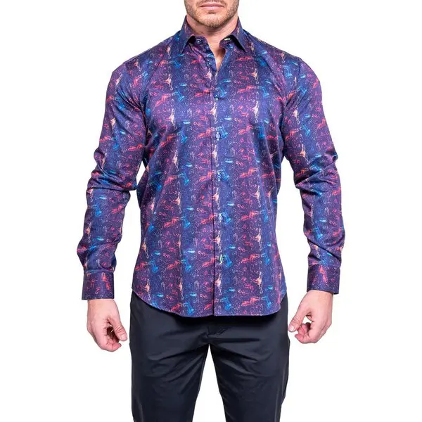 MACEOO Fibonacci Resistance Contemporary Fit Button-up Shirt - Blue