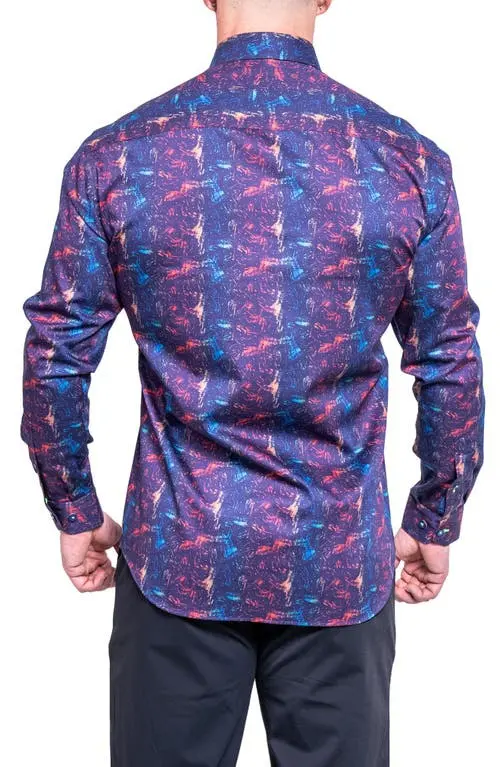 MACEOO Fibonacci Resistance Contemporary Fit Button-up Shirt - Blue