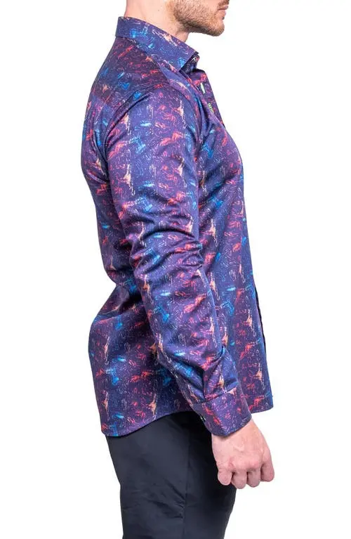 MACEOO Fibonacci Resistance Contemporary Fit Button-up Shirt - Blue