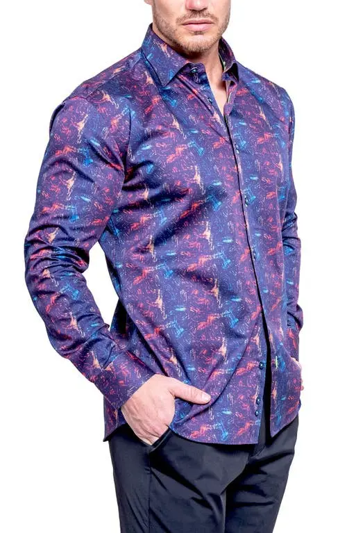 MACEOO Fibonacci Resistance Contemporary Fit Button-up Shirt - Blue