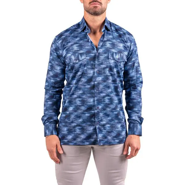 MACEOO Denim Print Resistance Contemporary Button-up Shirt