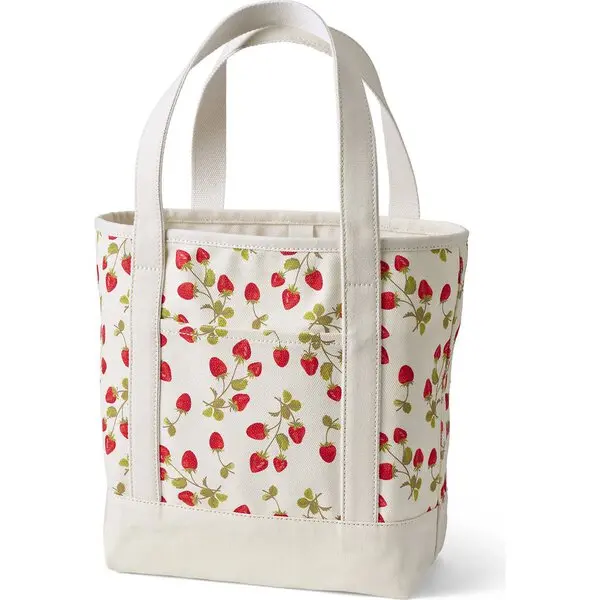 LANDS' END Print Canvas Tote Bag - Red Strawberry/natural
