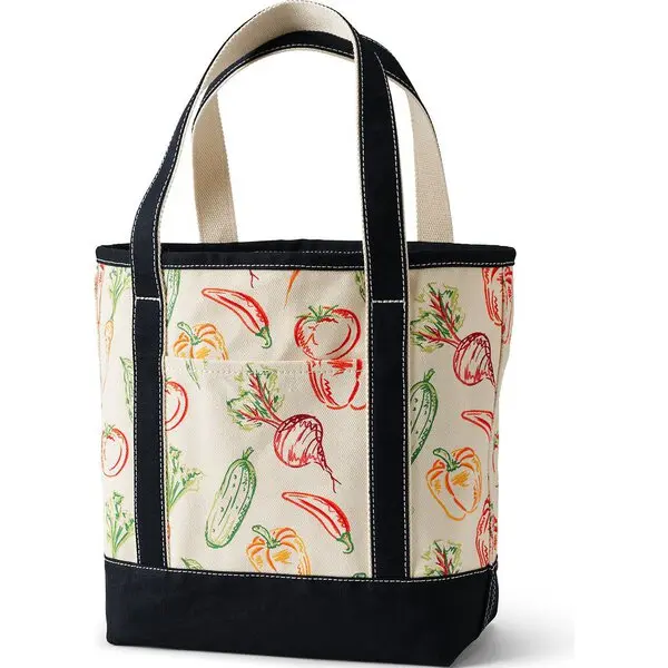 LANDS' END Print Canvas Tote Bag - Vegetable Multi/natural