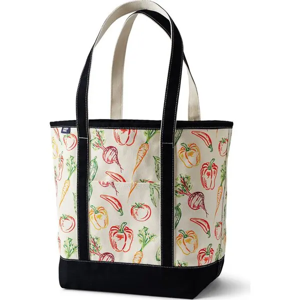LANDS' END Zip Top Long Handle Canvas Tote Bag - Vegetable Multi/natural