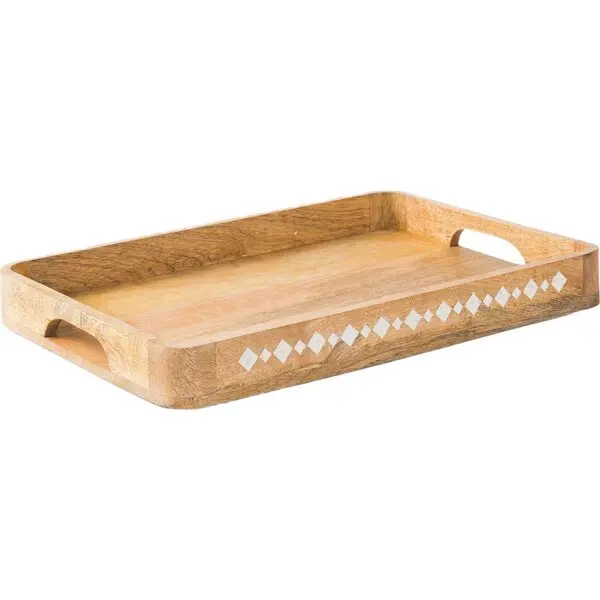 MELA ARTISANS Artisan's Grace Carved Wooden Large Tray - Brown