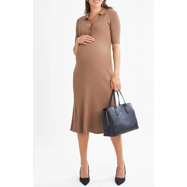 ANGEL MATERNITY Knit Maternity Midi Dress - Taupe