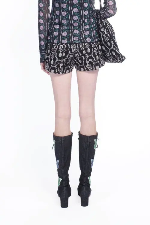 Anna Sui Sleeping Beauty Embroidered Faux Suede Shorts