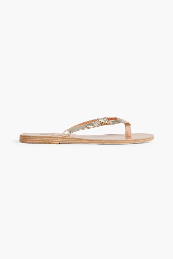 ANCIENT GREEK SANDALS Dihalo Buckled Metallic Leather Flip Flops - Platinum