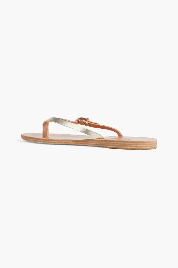 ANCIENT GREEK SANDALS Dihalo Buckled Metallic Leather Flip Flops - Platinum