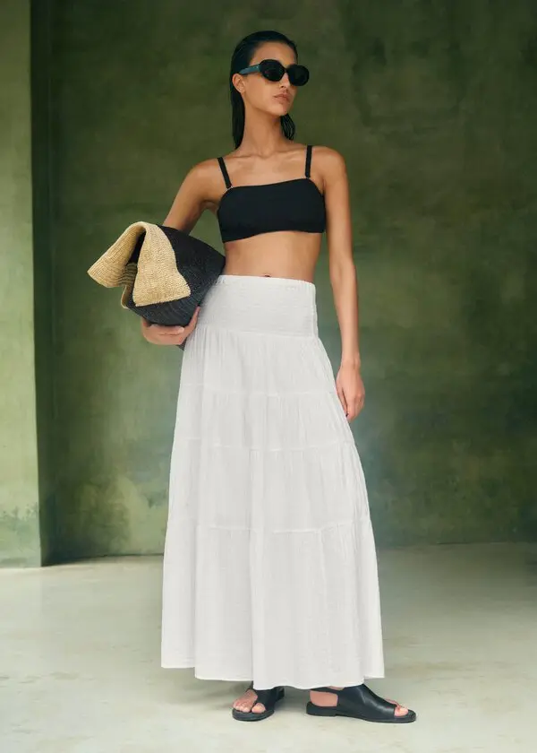 ME+EM Cheesecloth Tiered Maxi Skirt - White