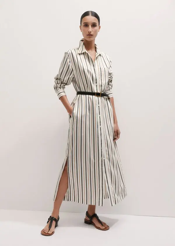 ME+EM Fluid Maxi Shirt Dress - Soft White/tobacco