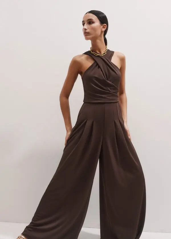 ME+EM Cross-over Wide-leg Jumpsuit - Summer Chocolate