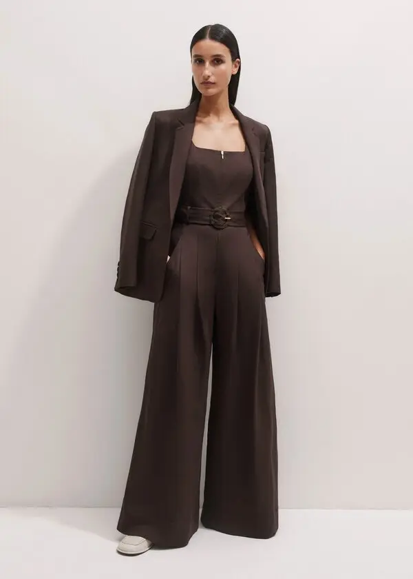 ME+EM Linen Blend Tailored Jumpsuit With Belt