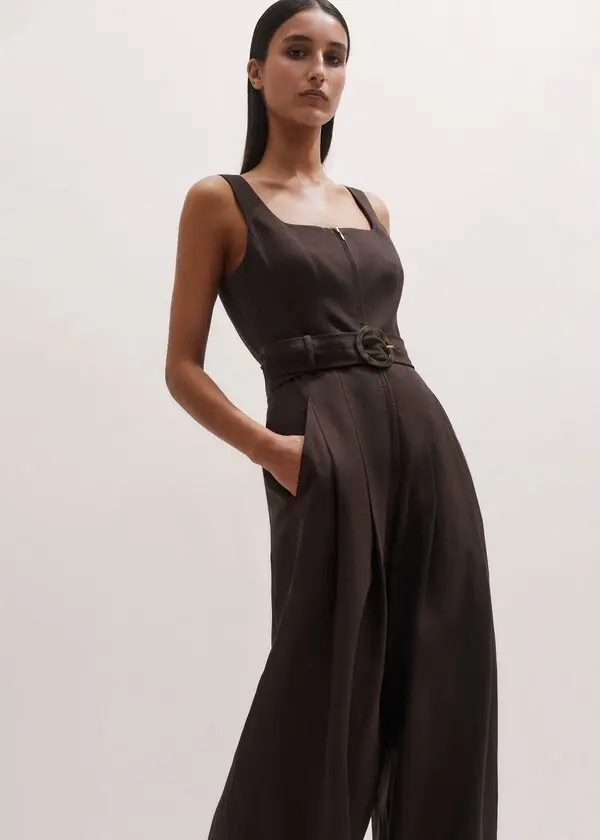 ME+EM Linen Blend Tailored Jumpsuit With Belt