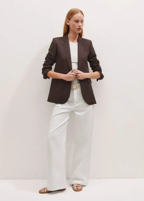 ME+EM Sharp Shoulder Straight Blazer - Summer Chocolate