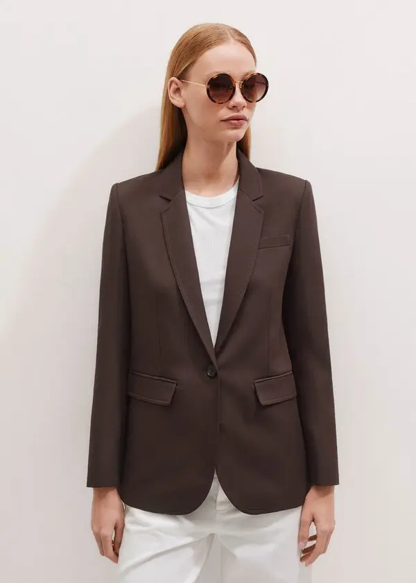 ME+EM Sharp Shoulder Straight Blazer - Summer Chocolate