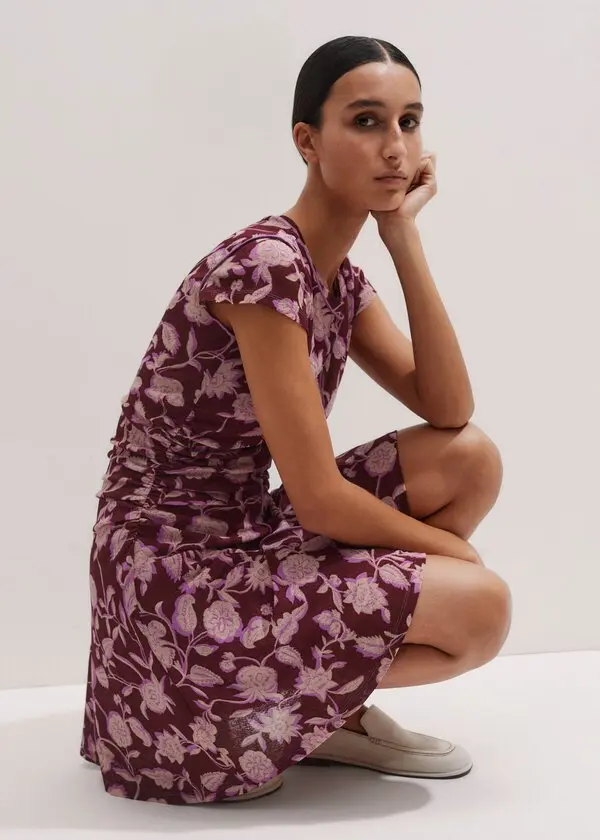 ME+EM Hibiscus Print Ruched Mini Dress