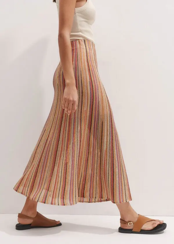 ME+EM Metallic Textured Stripe Knit Maxi Skirt