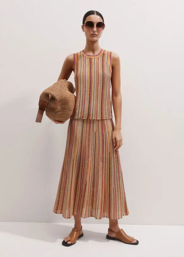 ME+EM Metallic Textured Stripe Knit Maxi Skirt