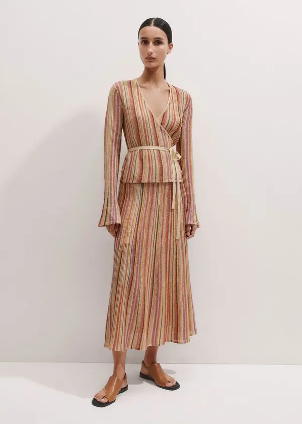 ME+EM Metallic Textured Stripe Knit Maxi Skirt