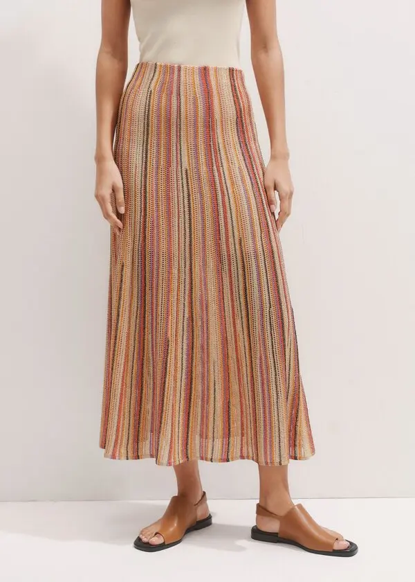 ME+EM Metallic Textured Stripe Knit Maxi Skirt