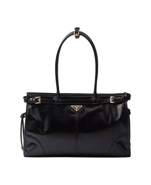 Prada Bonnie Large Convertible Leather Shoulder Handbag - Black