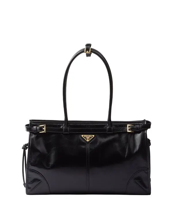 Prada Bonnie Large Convertible Leather Shoulder Handbag - Black