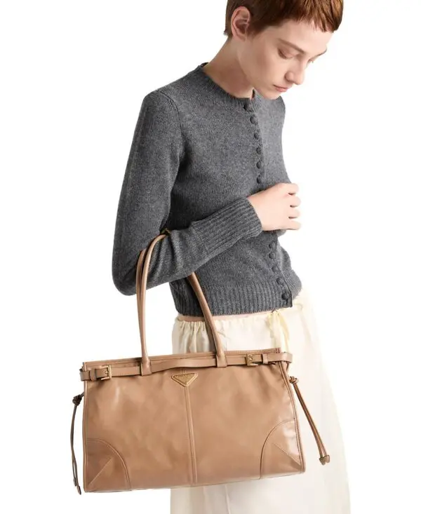 Prada Bonnie Large Convertible Shoulder Handbag - Powder